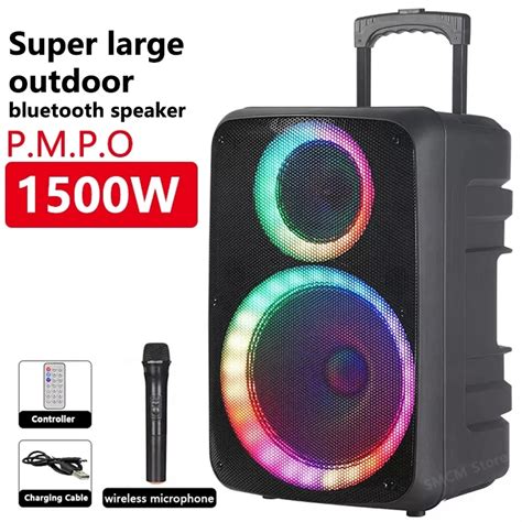 초대형 야외 블루투스 스피커 피크 전력 1500w 12 인치 40w 고출력 노래방 파티 마이크 원격 제어 오디오