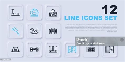 세트 라인 교육 논리 게임 스웨덴 벽 안장 스윙에 말 놀이터 등반 장비 장난감 말 어린이 다리 및 어린이 놀이터 슬라이드 파이프 아이콘 벡터 0명에 대한 스톡 벡터 아트 및