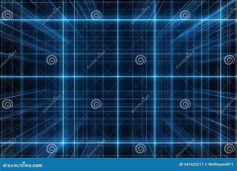 Abstract Futuristic Wireframe Texture Glowing Blue 3d Grids In A Dark