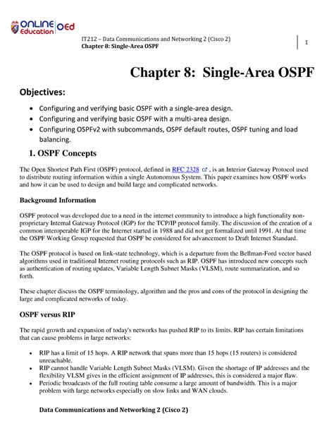W10 Module Chapter 8 Single Area OSPF BS Electronics And Communication Engineering Studocu