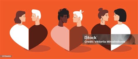 로맨스 사랑 서로 포용 Lgbtq 사람들 다문화 및 전통 연인과 플랫 벡터 스톡 일러스트로 포옹 고립 된 사람들을 껴안고 다른