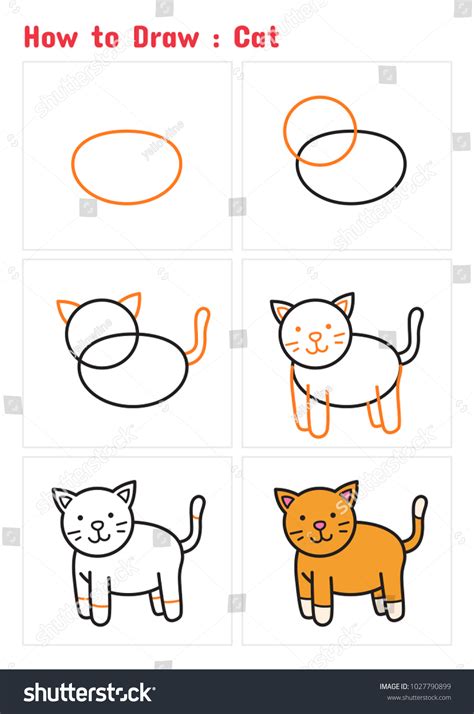 How Draw Cat Step By Step vector de stock libre de regalías Shutterstock