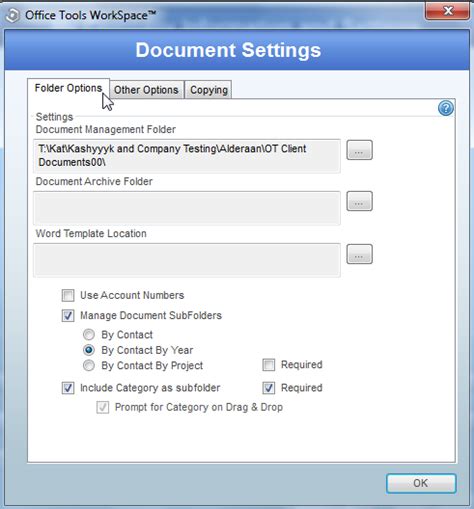 Global Document Settings Folder Options AbacusNext Client Services