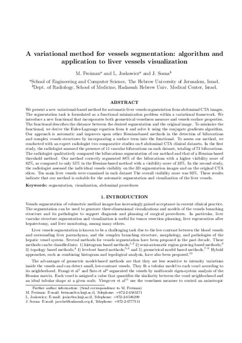 Pdf A Variational Method For Vessels Segmentation Algorithm And