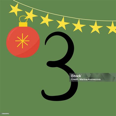 별 화환과 숫자 3이 있는 크리스마스 강림절 달력 12월 3일 벡터 평면 그림 12월에 대한 스톡 벡터 아트 및 기타 이미지 12월 Third Occurrence