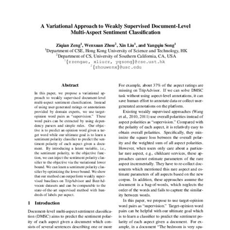 A Variational Approach To Weakly Supervised Document Level Multi Aspect Sentiment Classification