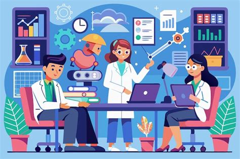 복잡한 데이터 세트를 분석하기 위해 인공지능 알고리즘을 사용하는 학생들 터 일러스트레이션 프리미엄 Ai 생성 벡터