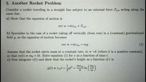 Solved Another Rocket Problem Consider A Rocket Traveling