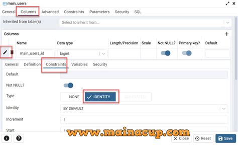 การตั้งค่า Auto Increment Primary Key Postgresql ด้วย Pgadmin 4 รับ