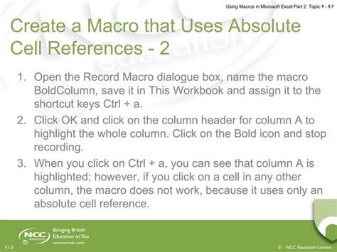 Using Macros In Microsoft Excel Part 2 Ppt Business Accounting