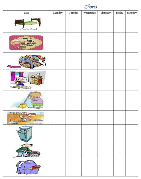 Chore Chart For 3 4 Year Old Free Printable