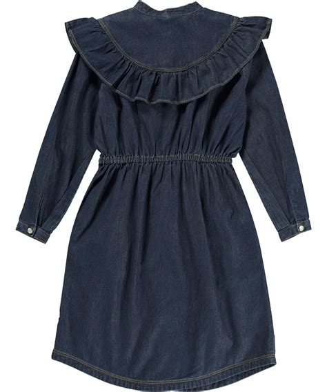 Clarissa Warm Blue Mørkeblå Denim Kjole Med Kanpper Molo