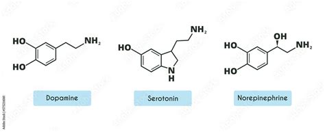 Dopamine Norepinephrine Noradrenaline And Serotonin Molecular Structure Neurotransmitter