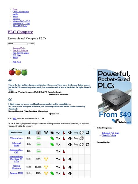Plc Compare Research And Compare Plcs Pdf Programmable Logic Controller Automation