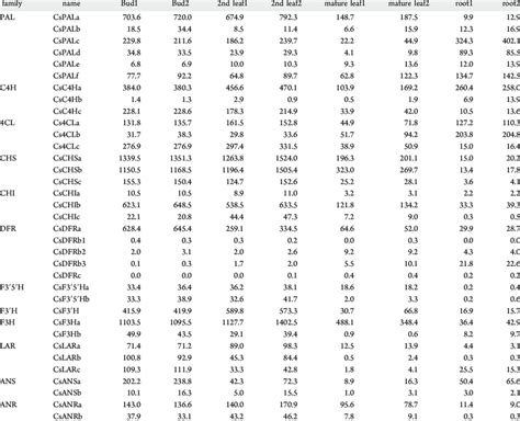 Fpkm Values Of Transcripts Involved In The Catechins Biosynthetic
