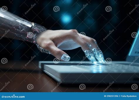 Impersonal Hand Of Robot Touch Coding Monitor Science Stock Illustration Illustration Of
