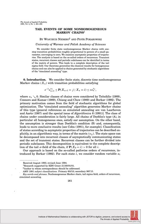 Pdf Tail Events Of Some Nonhomogeneous Markov Chains