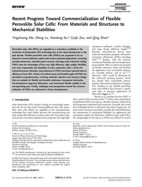 Pdf Recent Progress Toward Commercialization Of Flexible Perovskite Solar Cells From