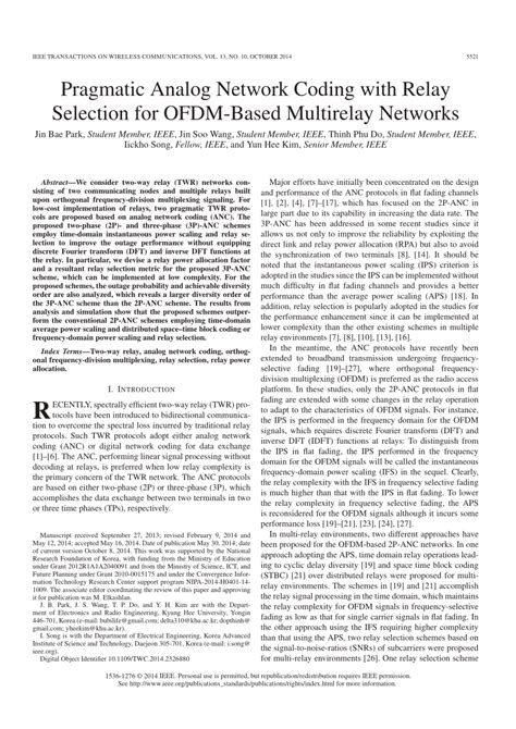 Pdf Pragmatic Analog Network Coding With Relay Selection For Ofdm