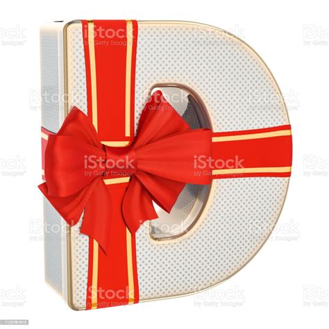 문자 D 선물 상자 레드 리본 활과 편지 D의 모양 흰색 배경에 고립 된 3 차원 렌더링 3차원 형태에 대한 스톡 사진 및 기타 이미지 Istock