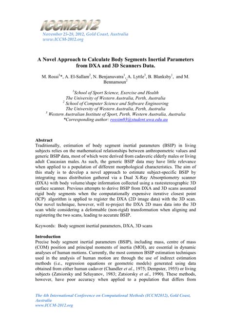 Pdf A Novel Approach To Calculate Body Segments Inertial Parameters From Dxa And 3d Scanners Data