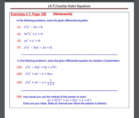 Solved 4 7 Cauchy Euler Equation Exercises 4 7 Page 168 Chegg Com