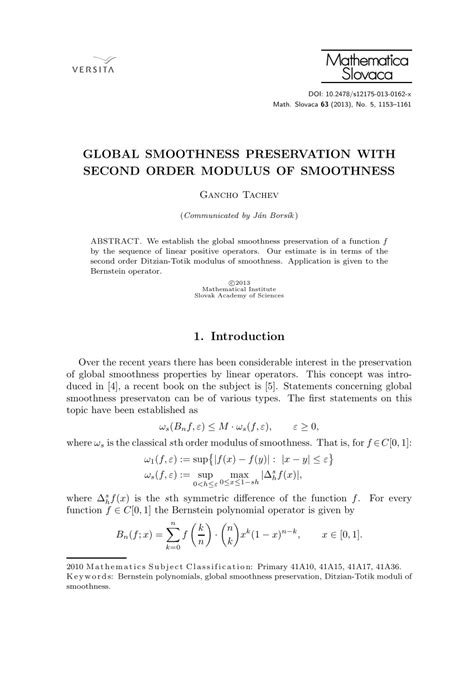Pdf Global Smoothness Preservation With Second Order Modulus Of Smoothness