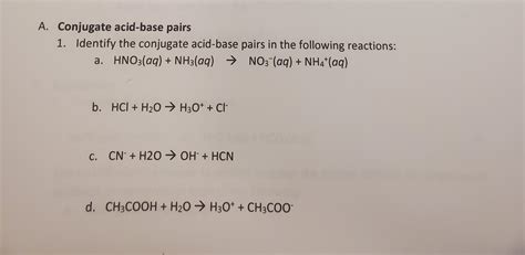 Solved Conjugate Acid Base Pairs 1 Identify The Conjugate