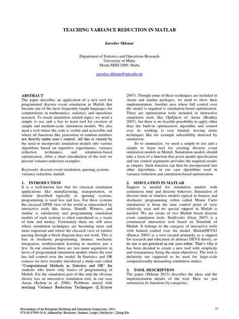 Teaching Variance Reduction In Matlab Pdf Queue Abstract Data Type Parameter Computer