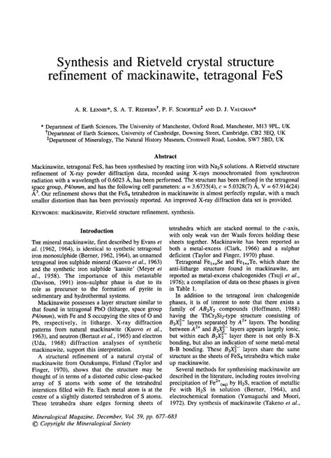 Pdf Synthesis And Rietveld Crystal Structure Refinement Of