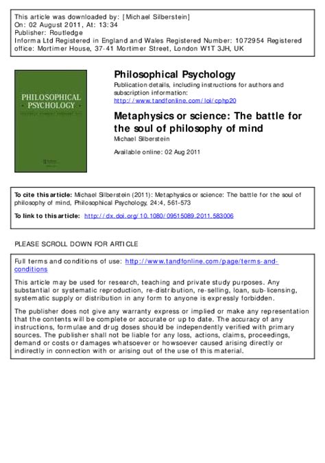 pdf metaphysics or science the battle for the soul of philosophy of mind