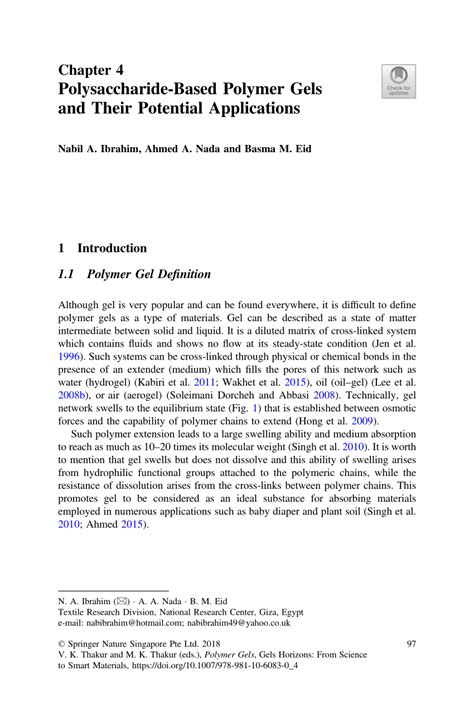 Pdf Polysaccharide Based Polymer Gels And Their Potential