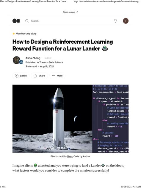 How To Design A Reinforcement Learning Reward Function For A Lunar
