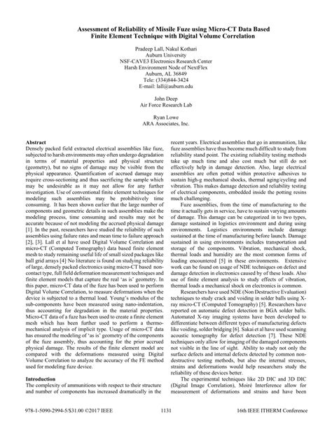 Pdf Assessment Of Reliability Of Missile Fuze Using Micro Ct Data Based Finite Element