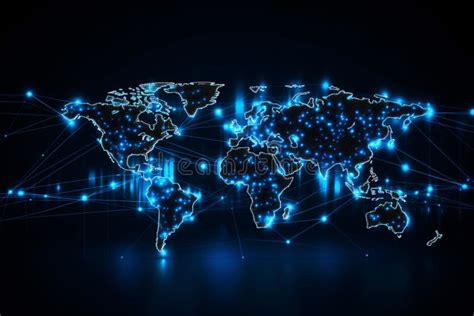 Glowing World Map On Dark Blue Background Globalization Network