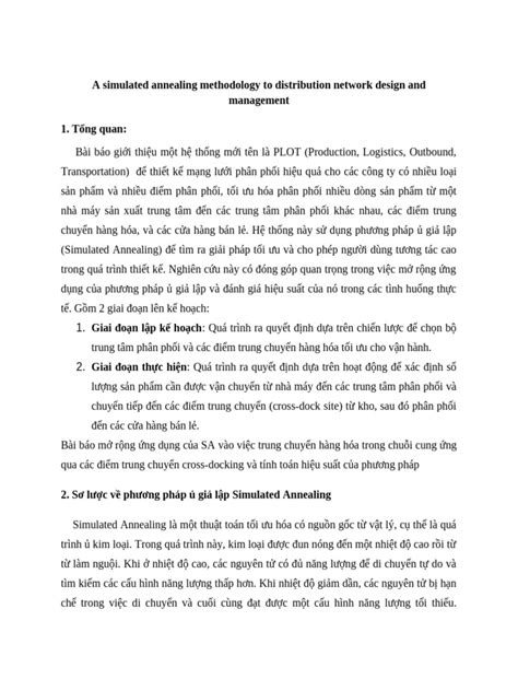 Done A Simulated Annealing Methodology To Distribution Network Design