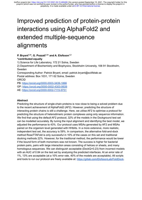 Pdf Improved Prediction Of Protein Protein Interactions Using Alphafold2 And Extended Multiple
