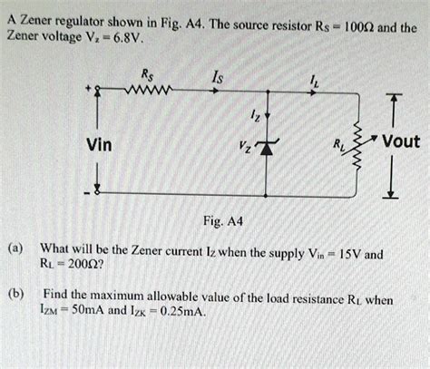 Solved A Zener Regulator Shown In Fig A4 The Source Resistor Rs 100 And The Zener Voltage Vz 6