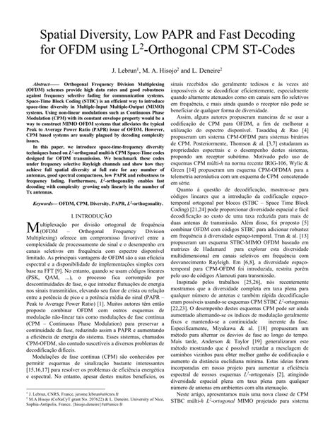 pdf spatial diversity low papr and fast decoding for ofdm using l2