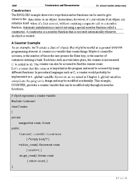 Constructors And Deconstructor Constructors The Englobj Example Shows