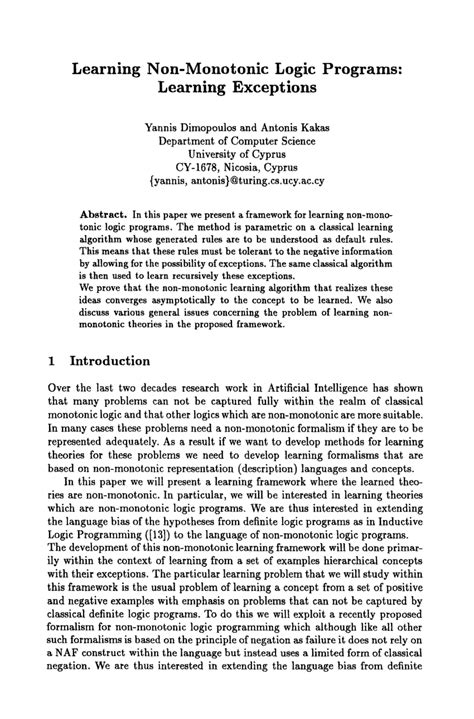 PDF Learning Non Monotonic Logic Programs Learning Exceptions