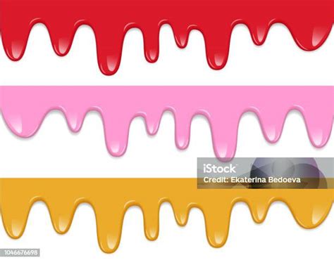 분홍색 빨간색과 노란색 소스 케첩 요구르트 크림 카라멜 꿀의 액체 드립 등 흐르는 아래에 페인트 흰색 배경 건강한 식생활에 대한 스톡 벡터 아트 및 기타 이미지 Istock