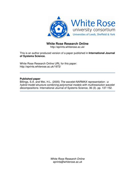 Pdf The Wavelet Narmax Representation A Hybrid Model Structure