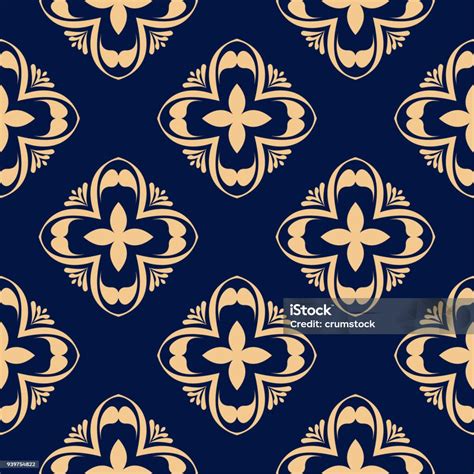 파란 배경에 황금 꽃 원활한 패턴 0명에 대한 스톡 벡터 아트 및 기타 이미지 0명 고풍스런 금색 Istock