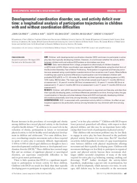 Pdf Developmental Coordination Disorder Sex And Activity Deficit