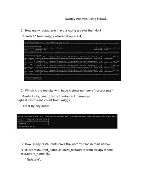 Swiggy Analysis Using Mysql Report Pdf Gastronomy Restaurants