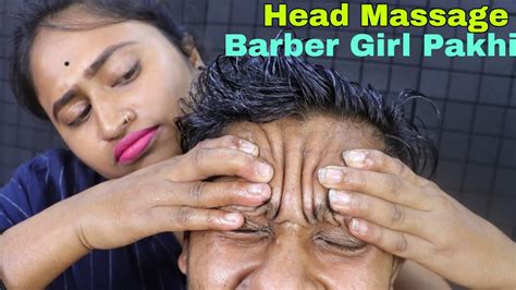 Head Massage And Scalp Scratching By Barber Girl Pakhi Oil Massage Neck Cracking ASMR 4K