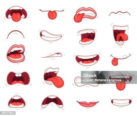 재미 있는 입 얼굴 표정 만화 입술 및 혀입니다 손 그리기 웃음 쇼 혀 행복 하 고 슬픈 입 포즈 벡터 세트 관능에 대한 스톡 벡터 아트 및 기타 이미지 Istock
