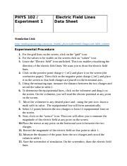 PHYS Lab Data Sheet Docx PHYS Experiment Electric Field Lines Data Sheet