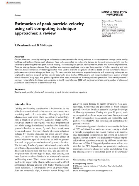 Pdf Estimation Of Peak Particle Velocity Using Soft Computing